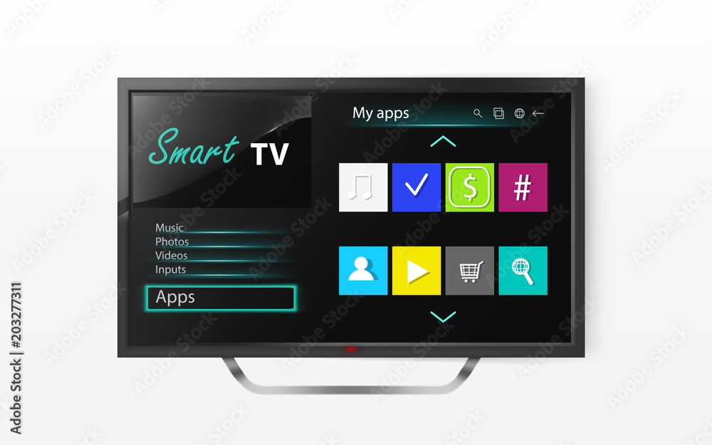 Vector smart tv set menu on lcd screen. Mock up of plasma television ...