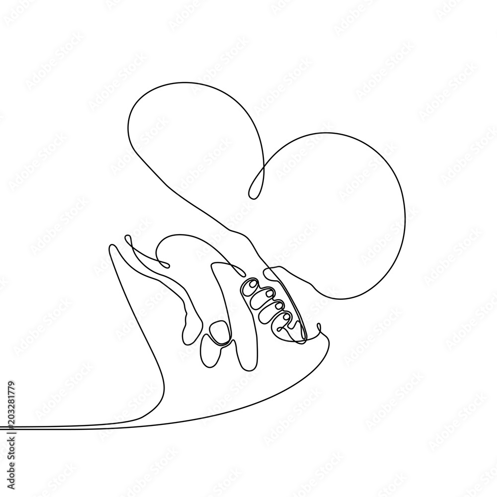 Continuous line drawing of a baby child hand holding parent by the ...