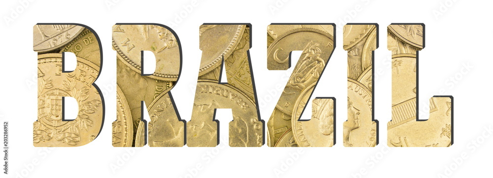 Brazil. Shiny golden coins textures for designers. White isolate Stock ...