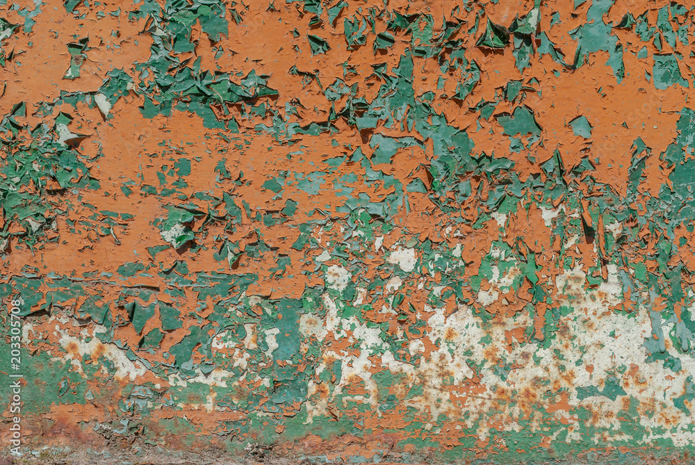 chipped paint, painted iron surface with a metal corrosion, old ...