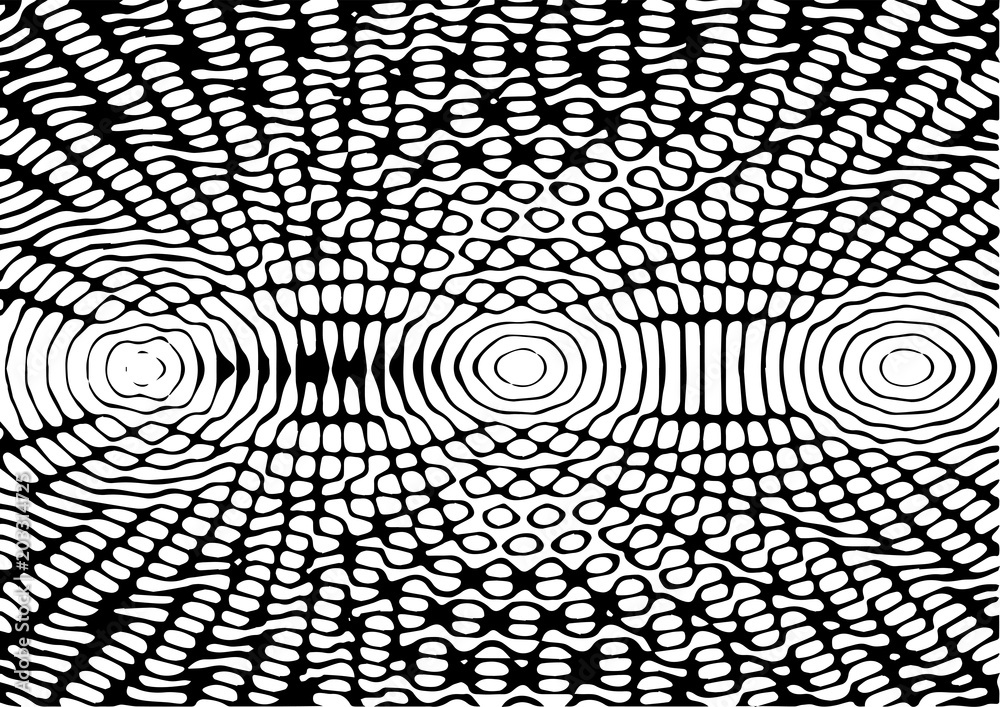 Radial waves with interference patterns, Black and white optical ...