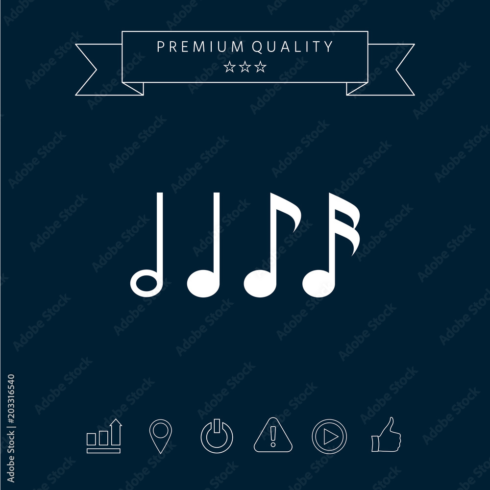 Symbol of Music, notes. Sixteenth note, Eighth note, quarter note and ...