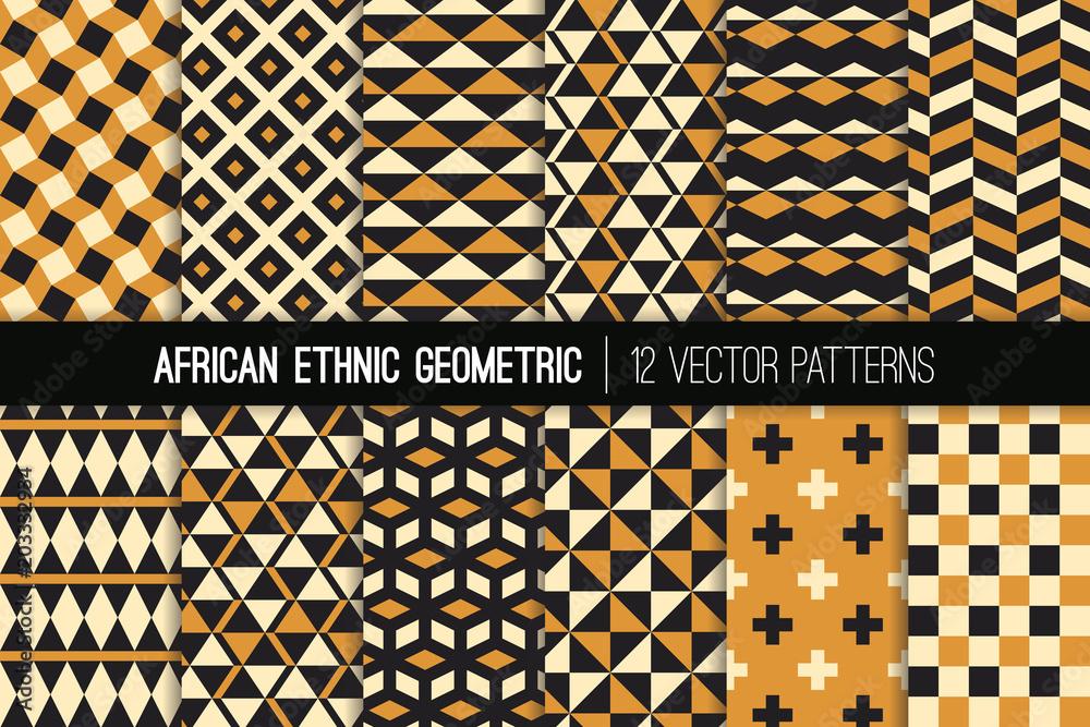 African Ocher, Black and White Geometric Vector Patterns. Ethnic ...