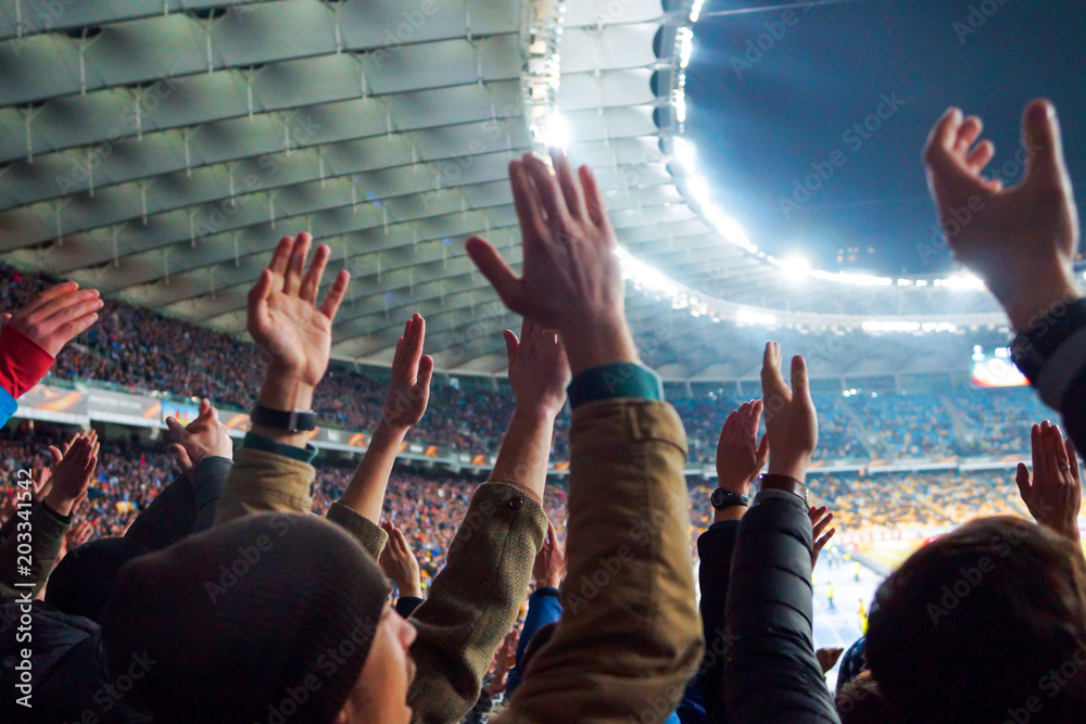 Football- Soccer,a lot of fans in full stadium celebrate there goal in ...