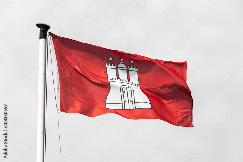Civil and state flag of the Free and Hanseatic City of Hamburg, with ...