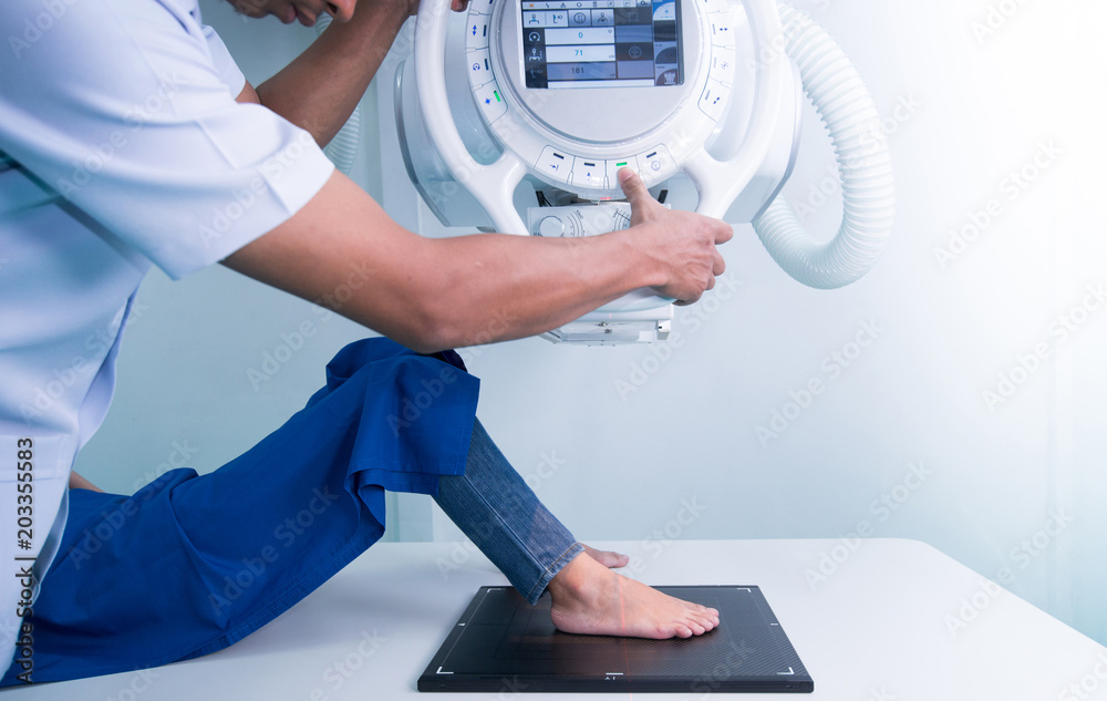 Foot of woman patient in x-ray machine. radiography Stock Photo | Adobe ...