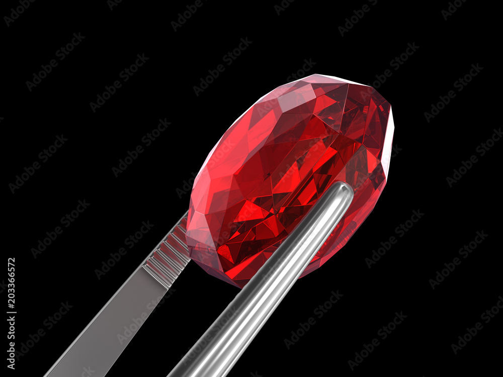 Ruby Seen close up with tweezers, 3D illustration Stock Photo | Adobe Stock