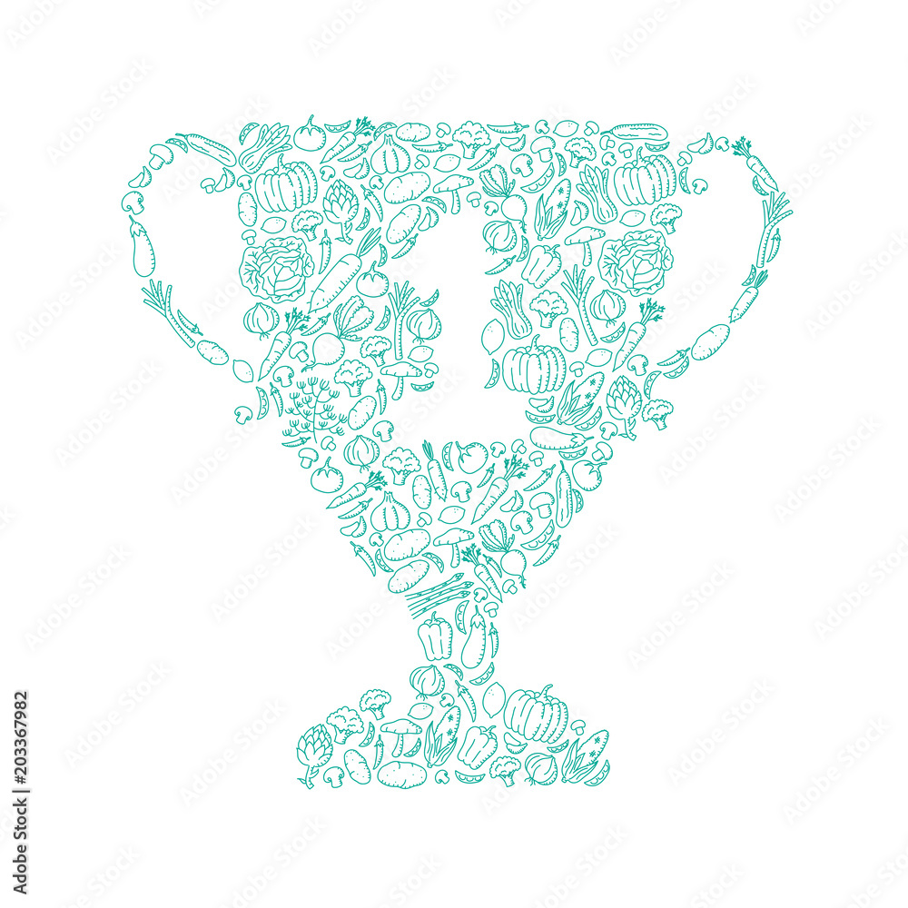 Number one Trophy Cup shape Vegetable pattern set illustration kids ...