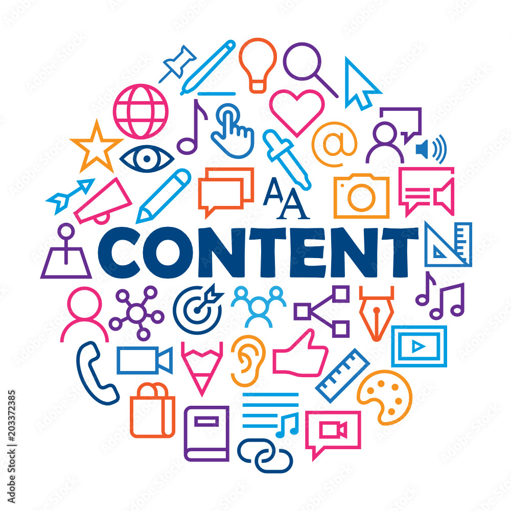 CONTENT Concept Icons Stock Vector | Adobe Stock