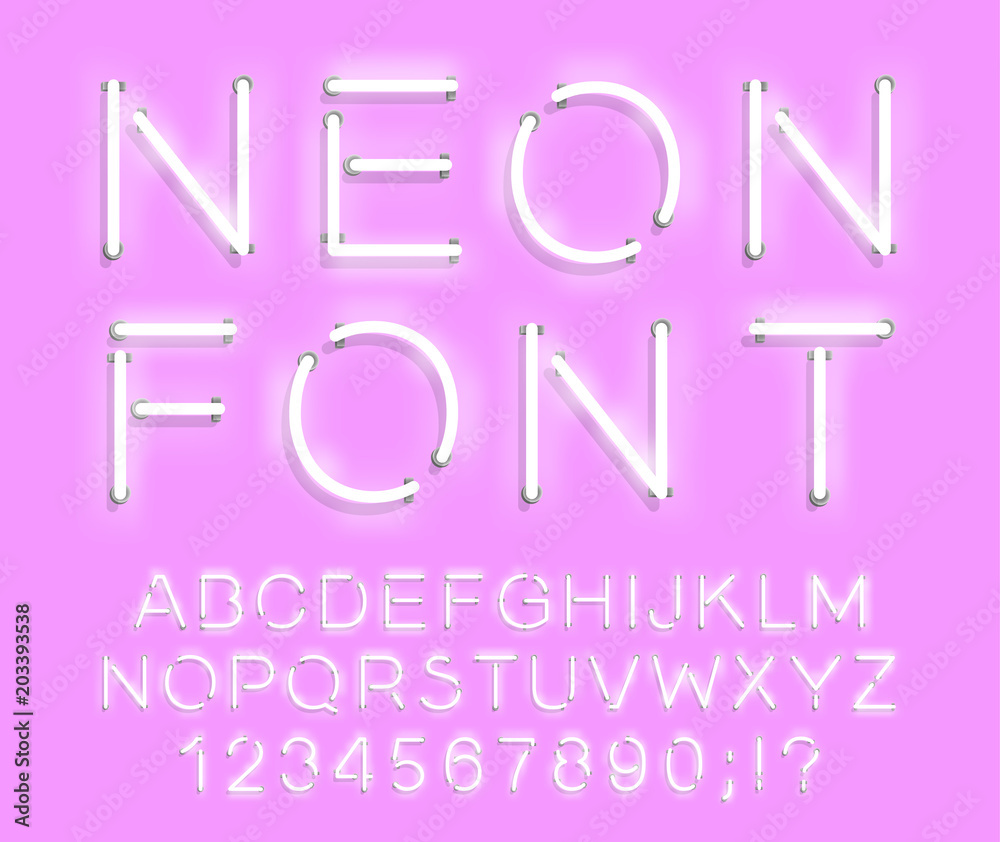 Set of letters in neon style. Vector font with light effect. Set of ...