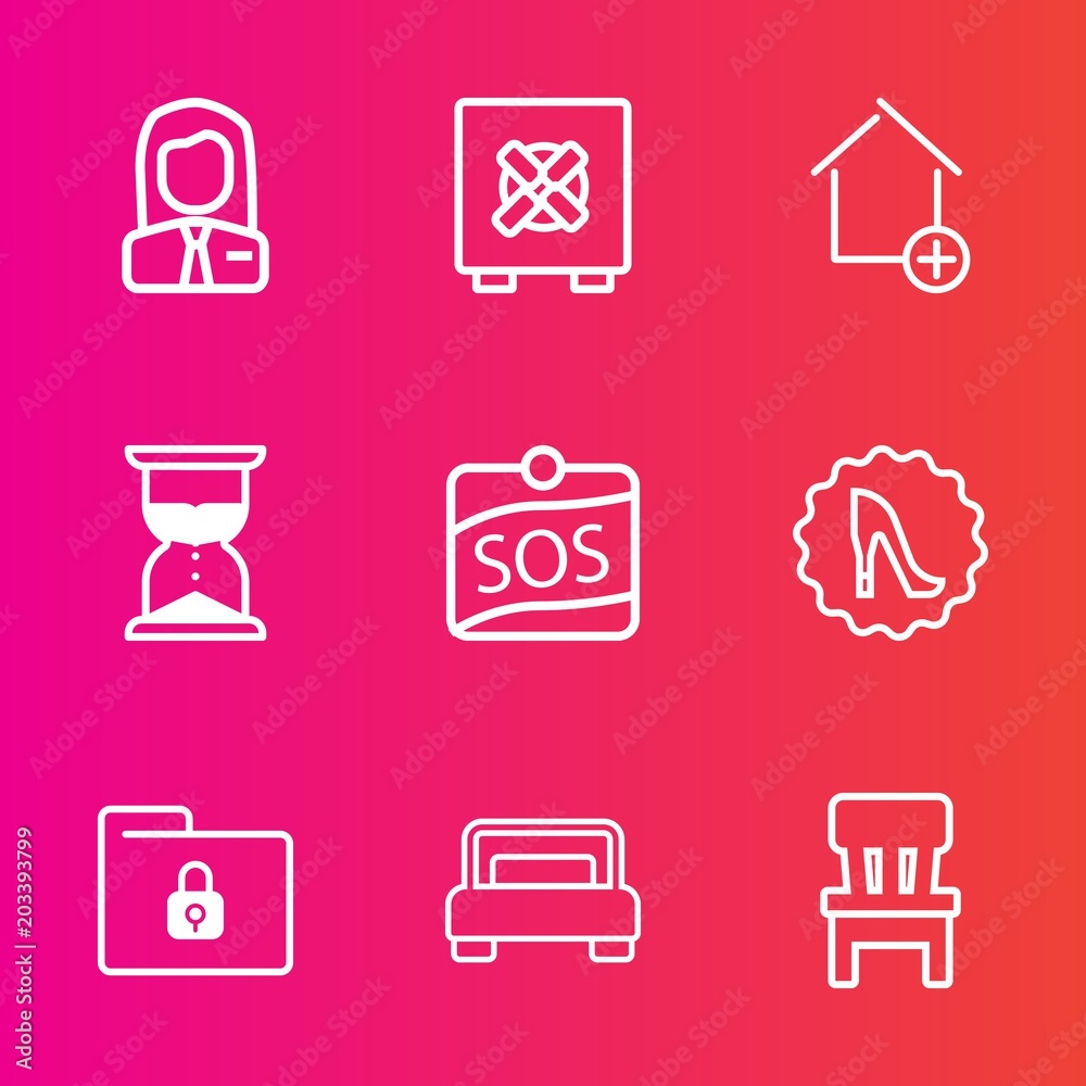 Premium set with outline vector icons. Such as folder, apartment ...