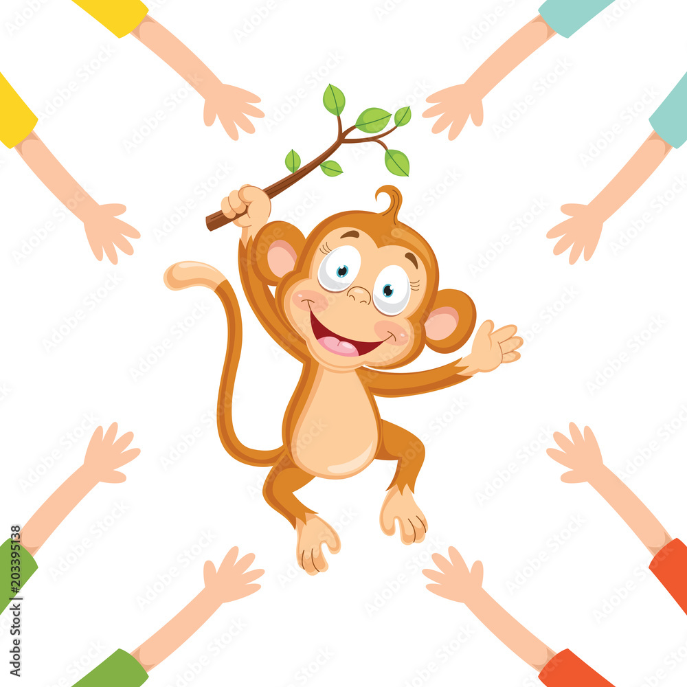 Vector Illustration Of Cartoon Hands With Monkey Stock Vector | Adobe Stock