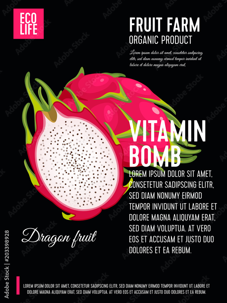 Packaging label. Concept design with inscription. Red dragon fruit ...