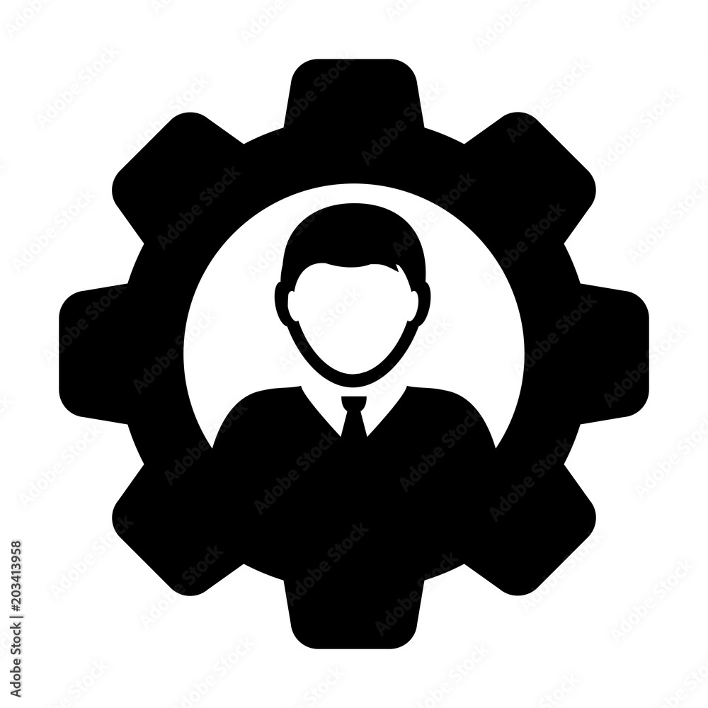 Gear icon vector male user person profile avatar symbol on cog wheel ...
