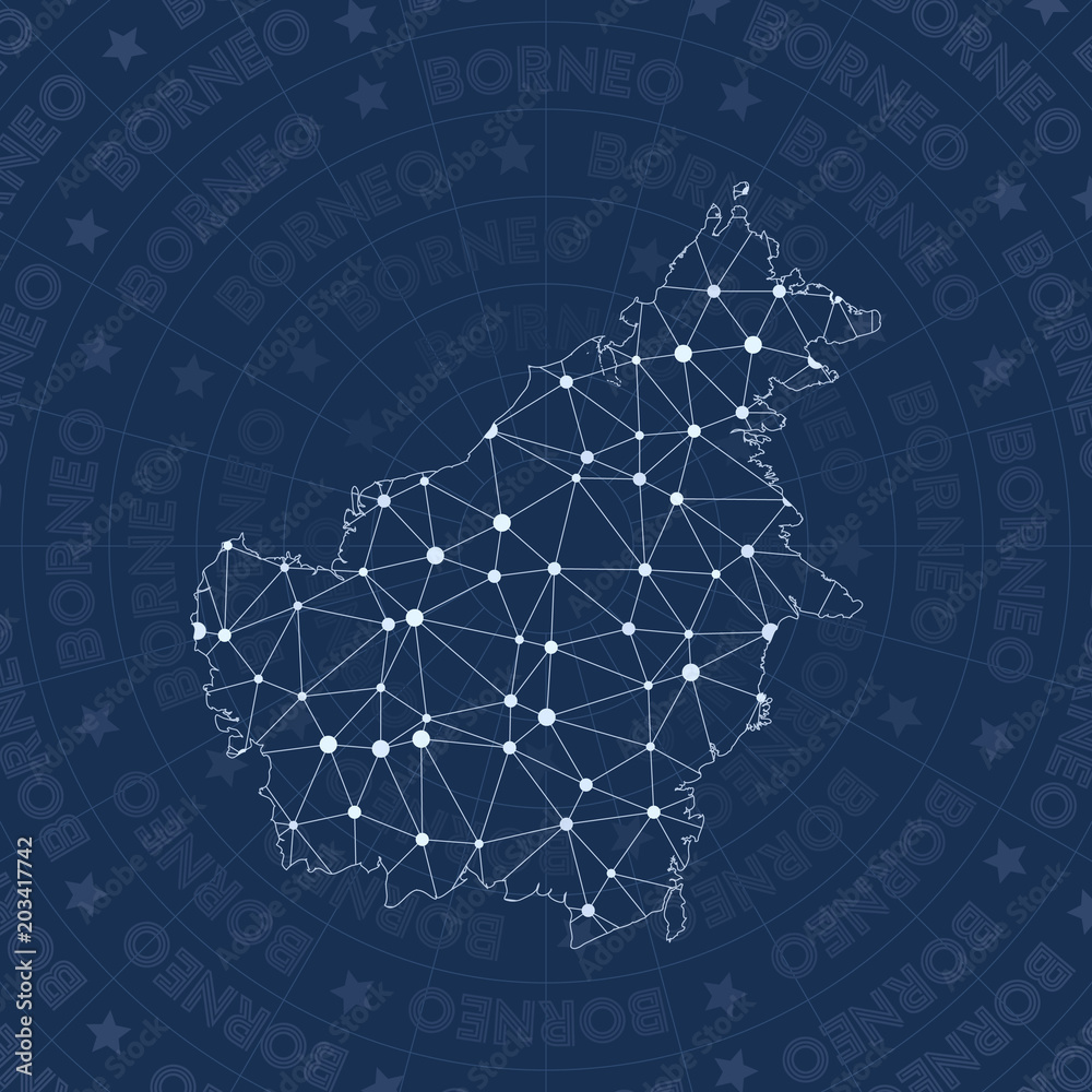 Borneo network, constellation style island map. Indelible space style ...