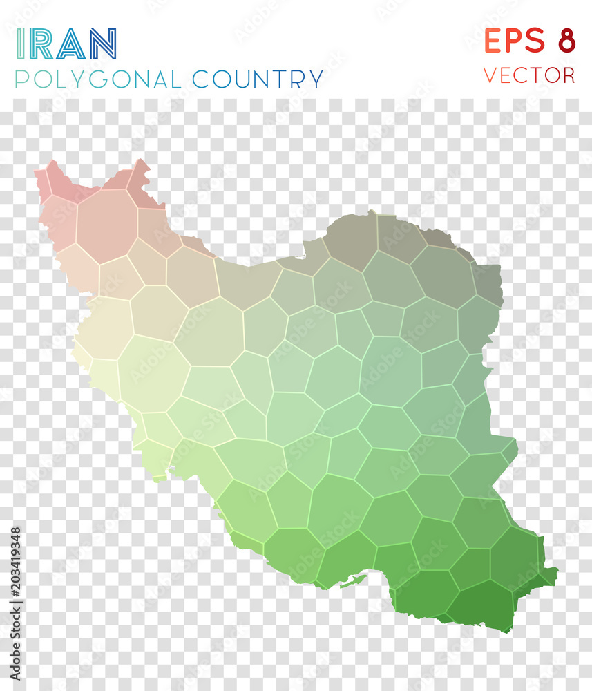 Iran polygonal map, mosaic style country. Majestic low poly style ...