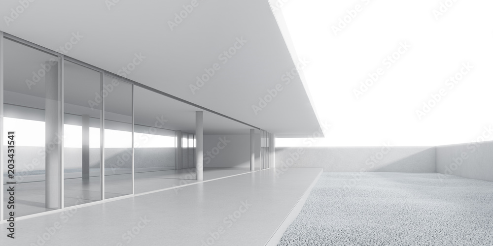 3D rendering of white modern concrete architecture with exposure light ... 3D rendering of white modern concrete architecture with exposure light ...