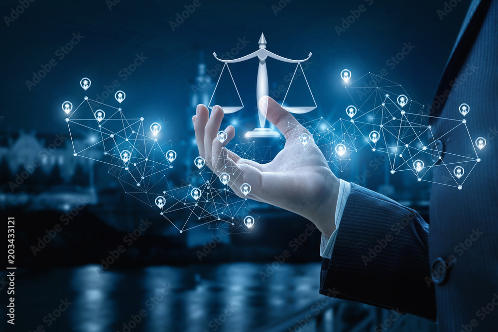Scales of justice against the background of the clients . Stock Photo ...