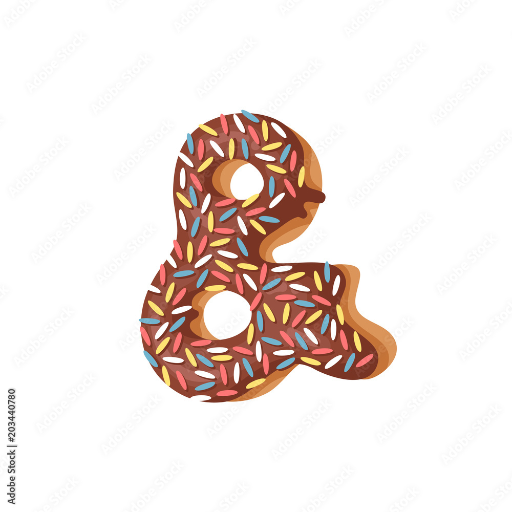 Cartoon vector illustration donut. Hand drawn font with sweet bun ...