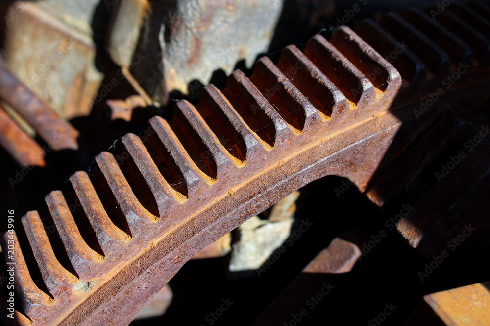 Teeth of ferrous ferruginous cog-wheel of old mechanism Stock Photo ...