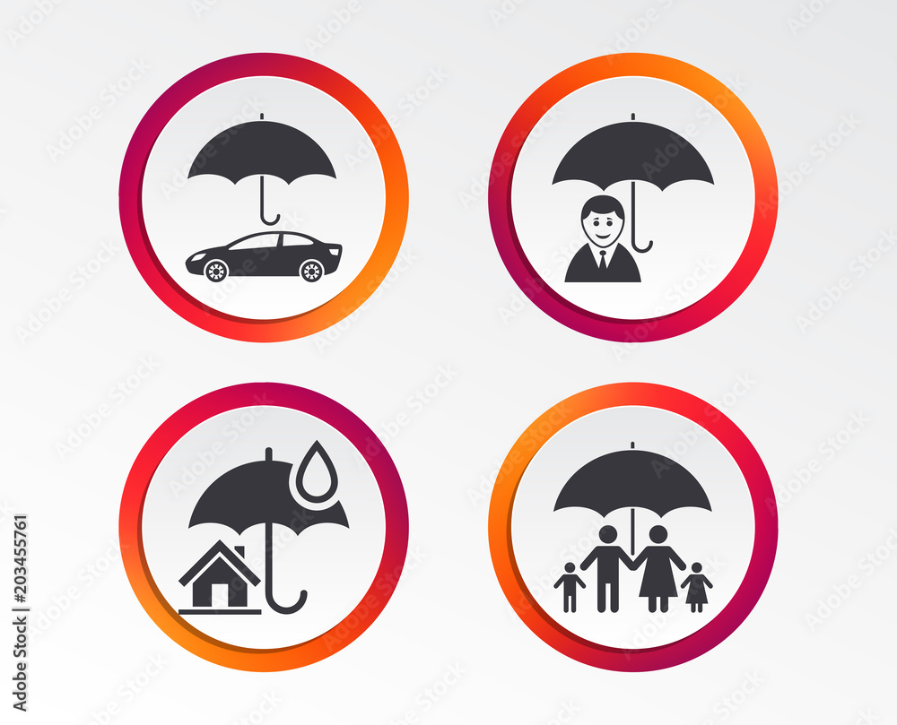 Family, Real estate or Home insurance icons. Life insurance and ...