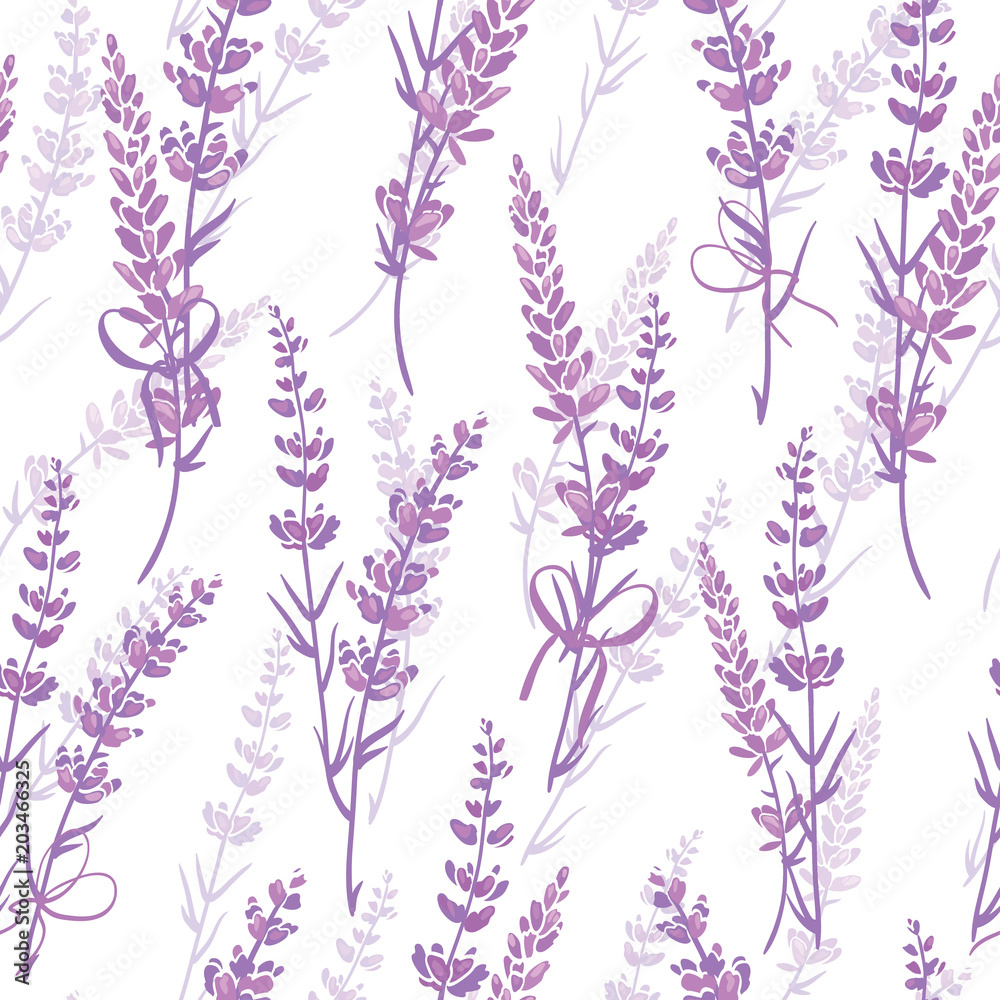 Lavender bouquets purple vector seamless pattern. Beautiful violet ...