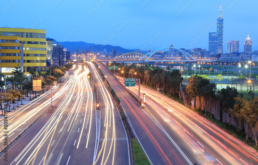 Night scenery of Taipei City, with Taipei 101 Tower in XinYi District ...