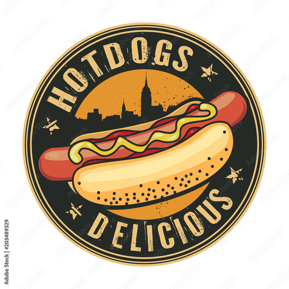 Stamp or label with Hotdog Stock Vector | Adobe Stock