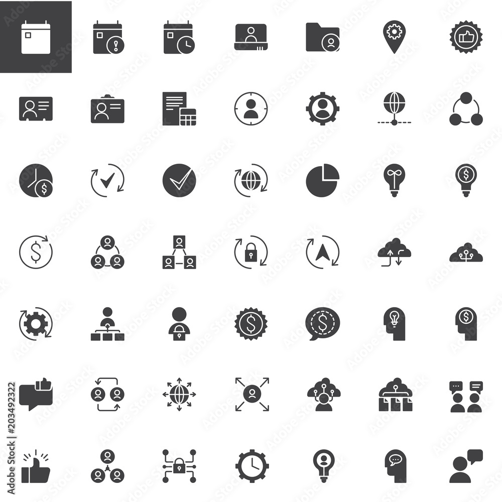 Business idea vector icons set, modern solid symbol collection, filled ...