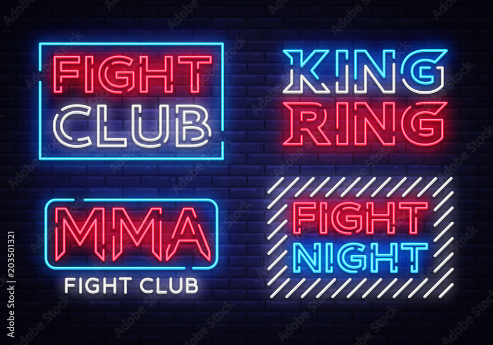 Collection of Fight Club neon signs vector. King of the Ring, MMA ...