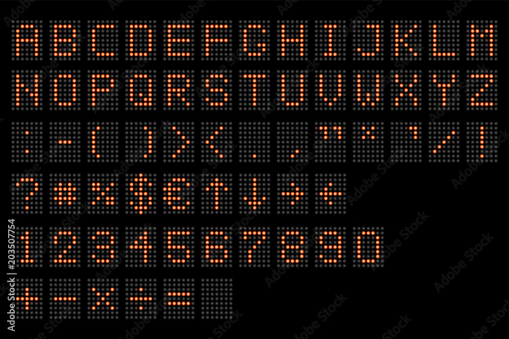 Vetor de Led digital alphabet. Electronic number and alphabet digital ...