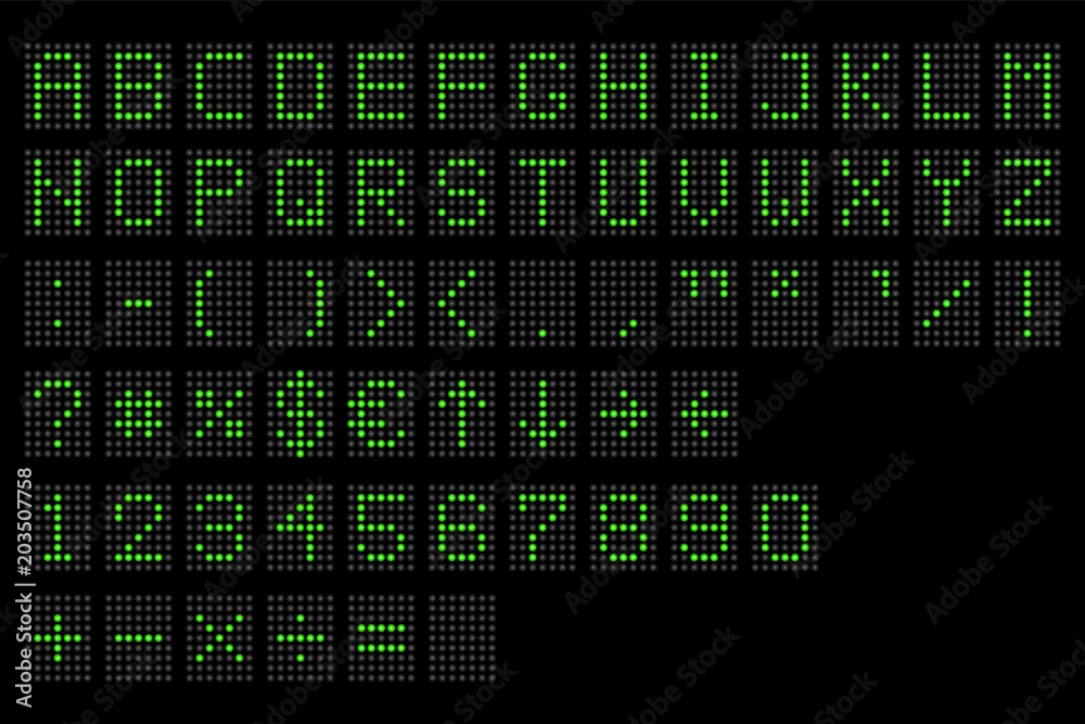 Vetor de Led digital alphabet. Electronic number and alphabet digital ...