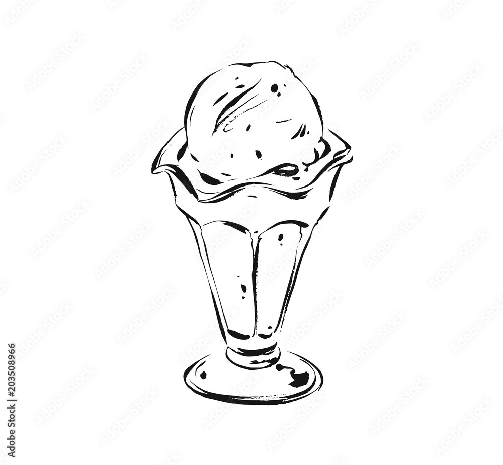Hand drawn vector abstract artistic cooking ink sketch illustration drawing of ice cream scoop ...