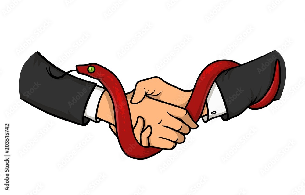 Handshake with a snake. Dangerous business deal. Snake crawling. Red ...