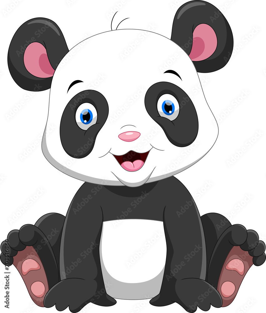 Cute cartoon little panda sitting Stock Vector | Adobe Stock