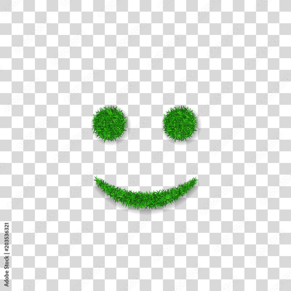 Green grass smile 3D. Smiley grassy icon Isolated white transparent ...