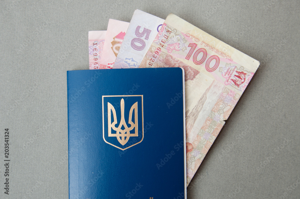 Ukrainian money with the Ukrainian international passport for travel ...