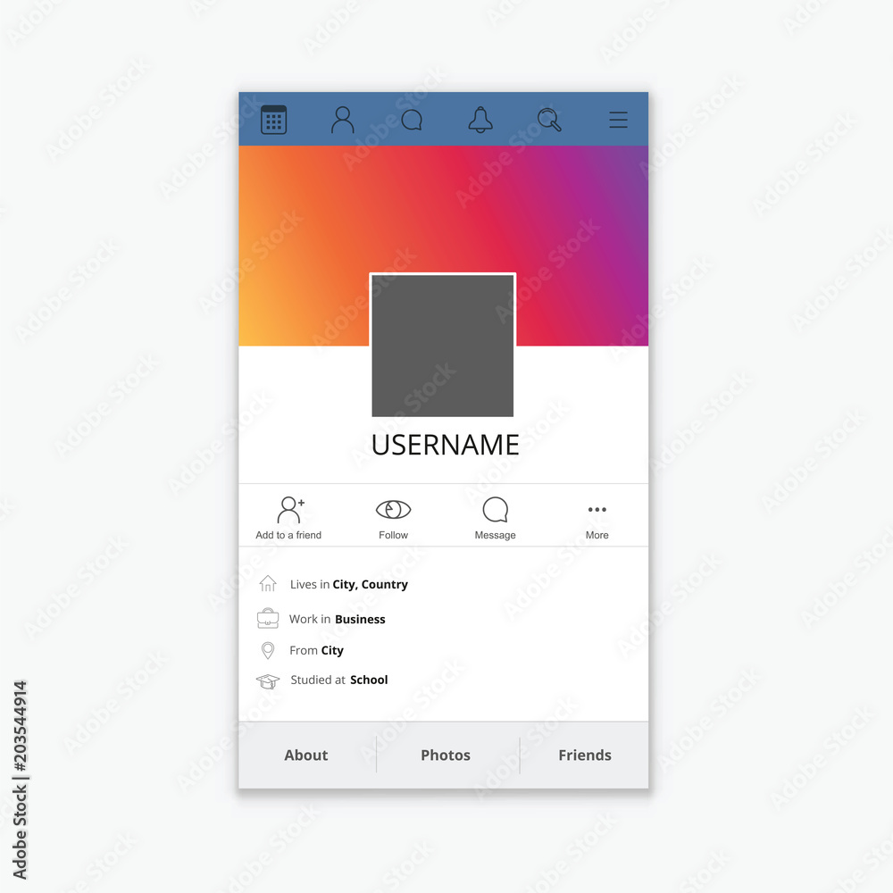 Mockup of social network user profile inspired by social media. Modern ...