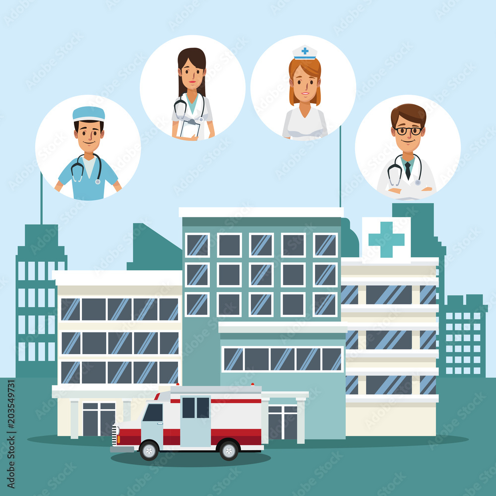 Medical team at hospital concept cartoon vector illustration graphic ...