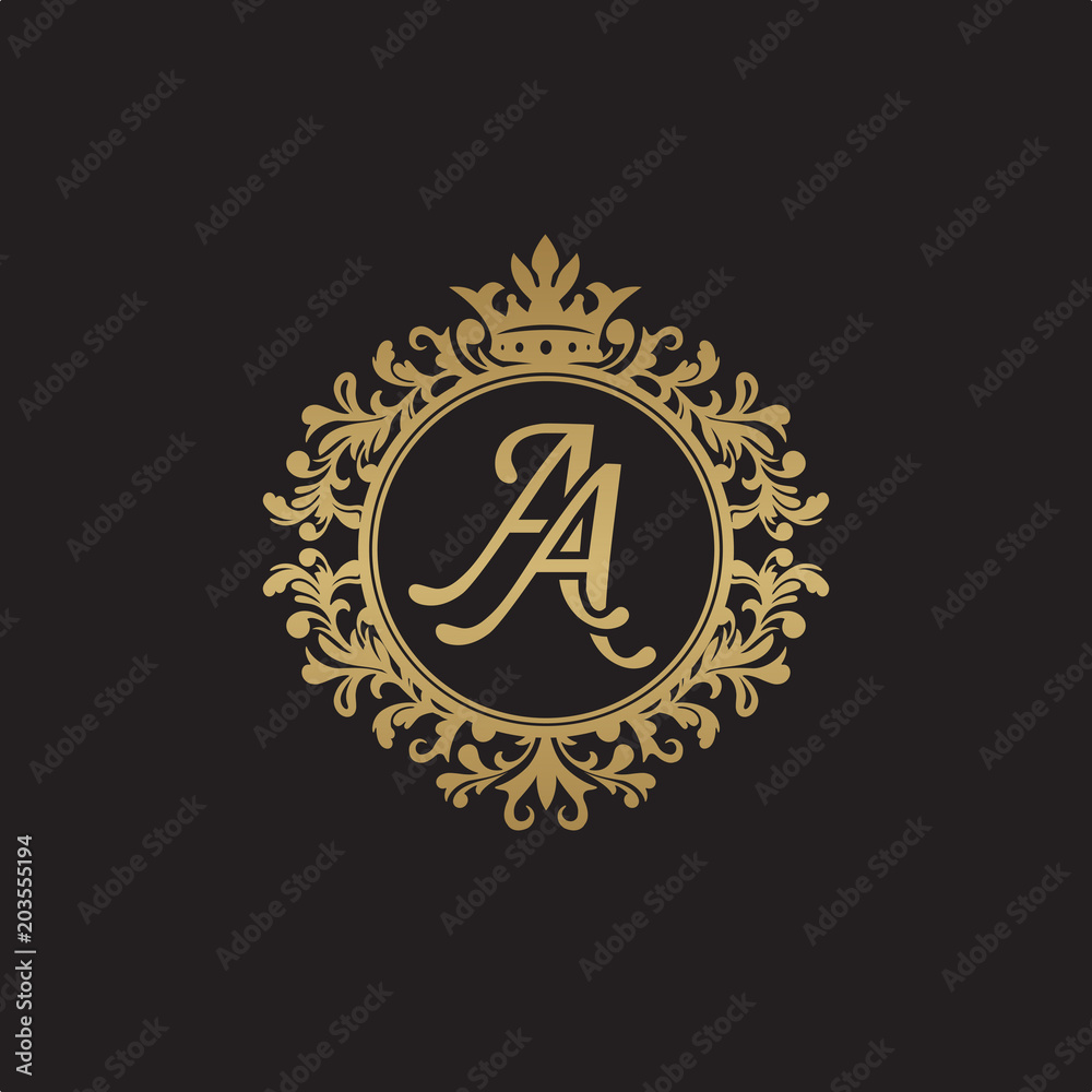 Initial letter AA, overlapping monogram logo, decorative ornament badge ...