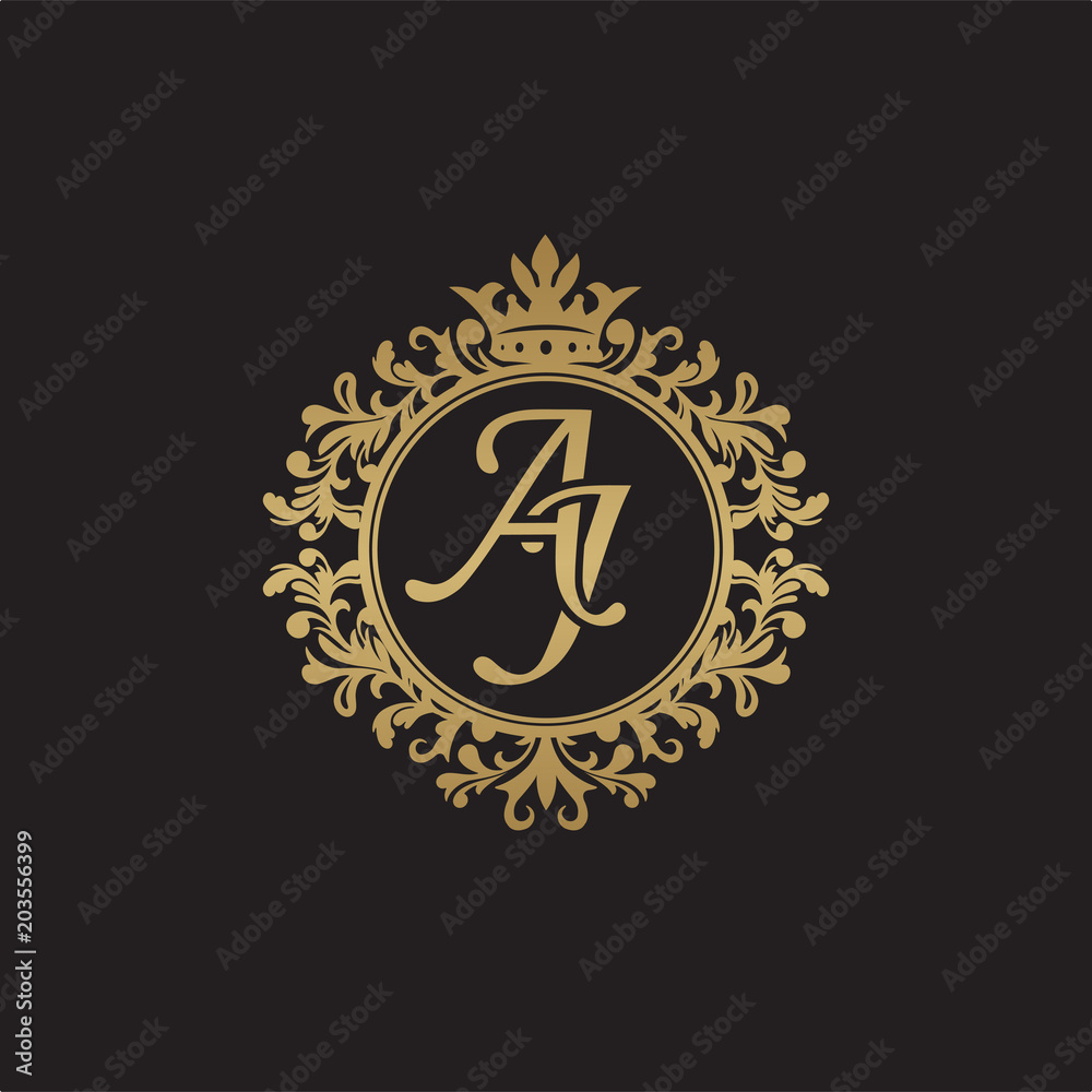Initial letter AJ, overlapping monogram logo, decorative ornament badge ...