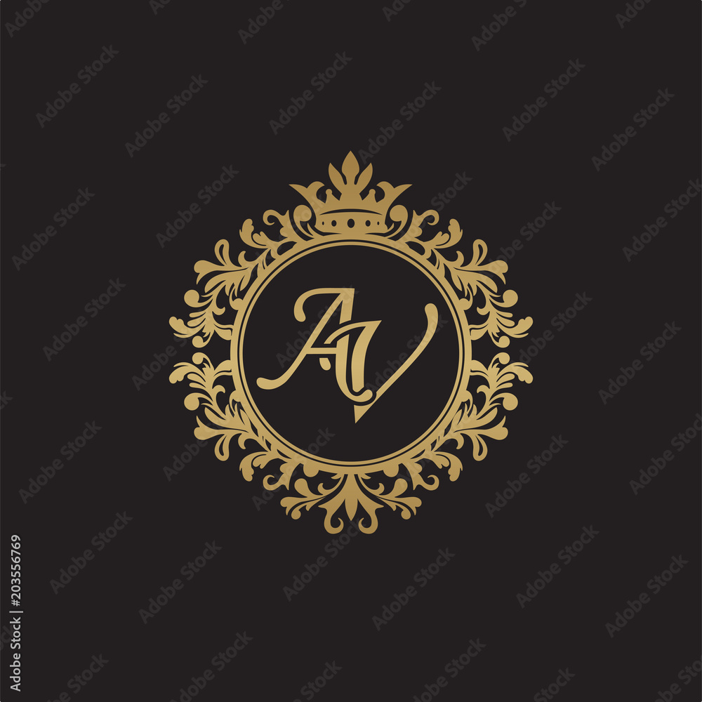 Initial letter AV, overlapping monogram logo, decorative ornament badge ...