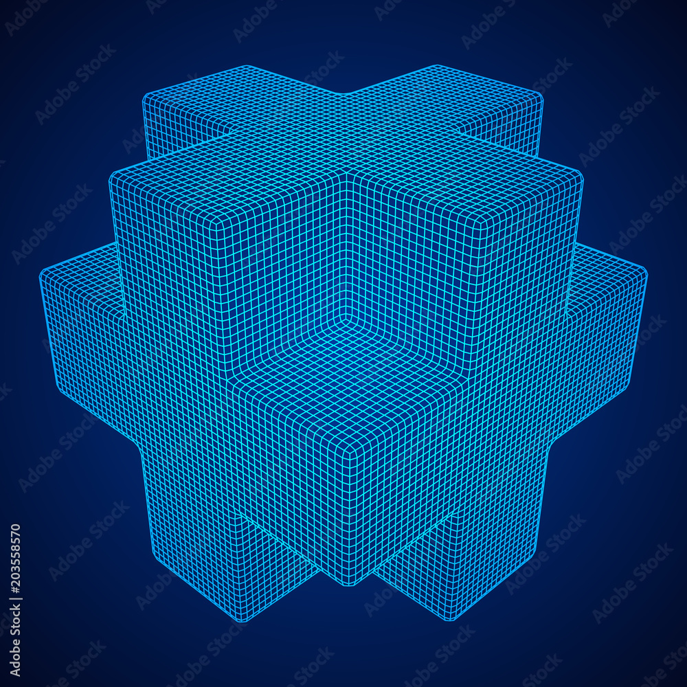 Wireframe Necker Cube. Cube of connected lines. Molecular lattice. The ...