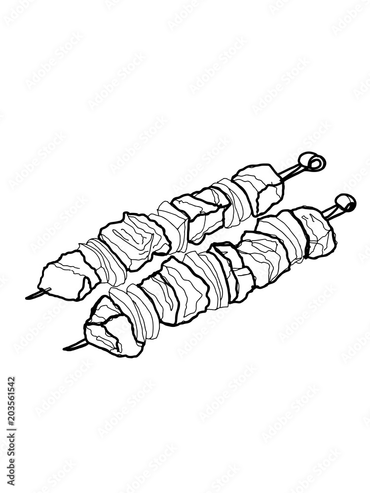 shish kebab illustration line drawing cartoon ilustração do Stock ...