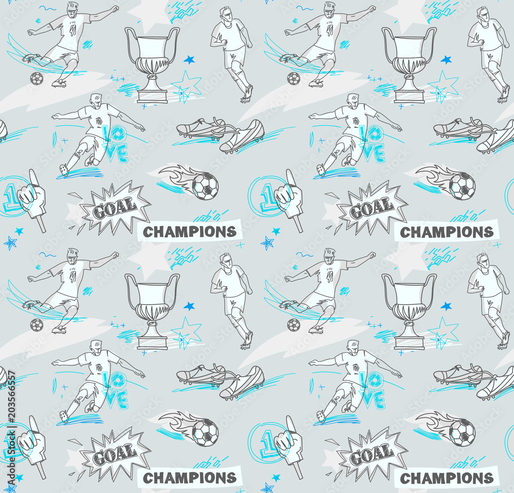 Seamless football pattern with soccer player. Soccer vector background ...