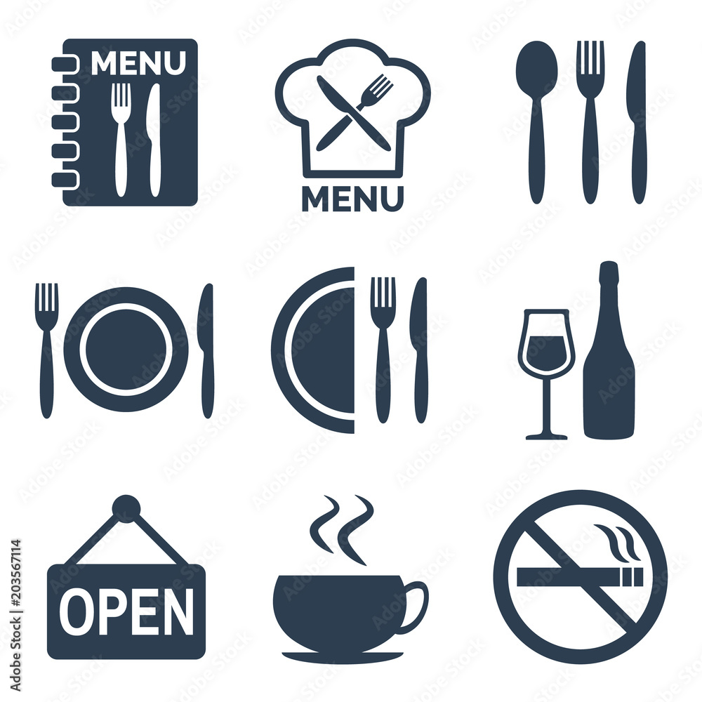 Restaurant icons set on white background. Stock Vector | Adobe Stock