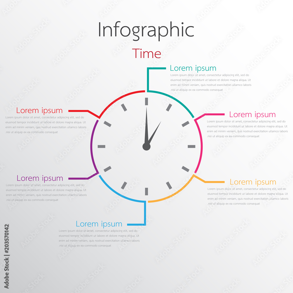Vector infographic templates for reporting details of the time. Stock ...