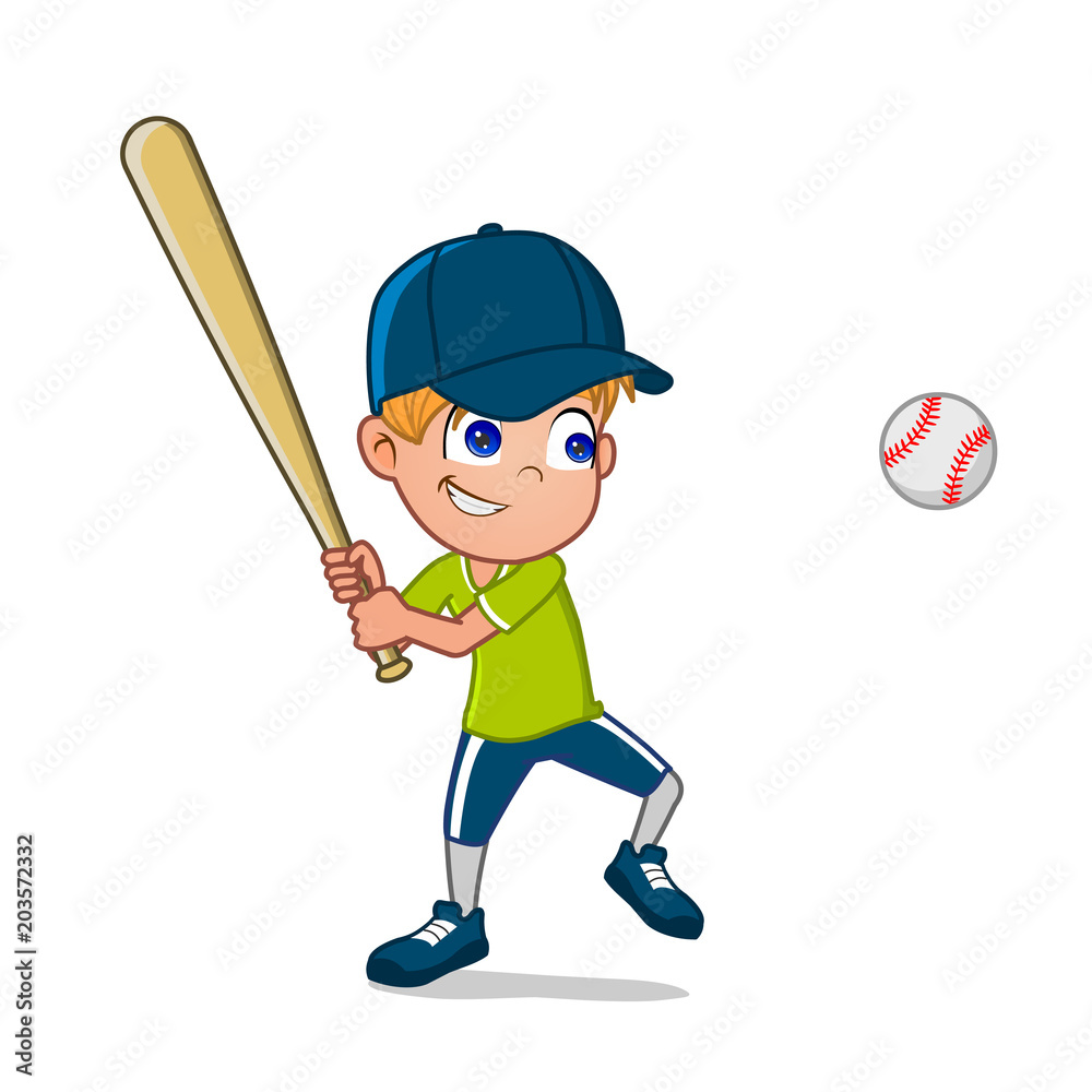 cartoon boy playing baseball Stock Vector | Adobe Stock