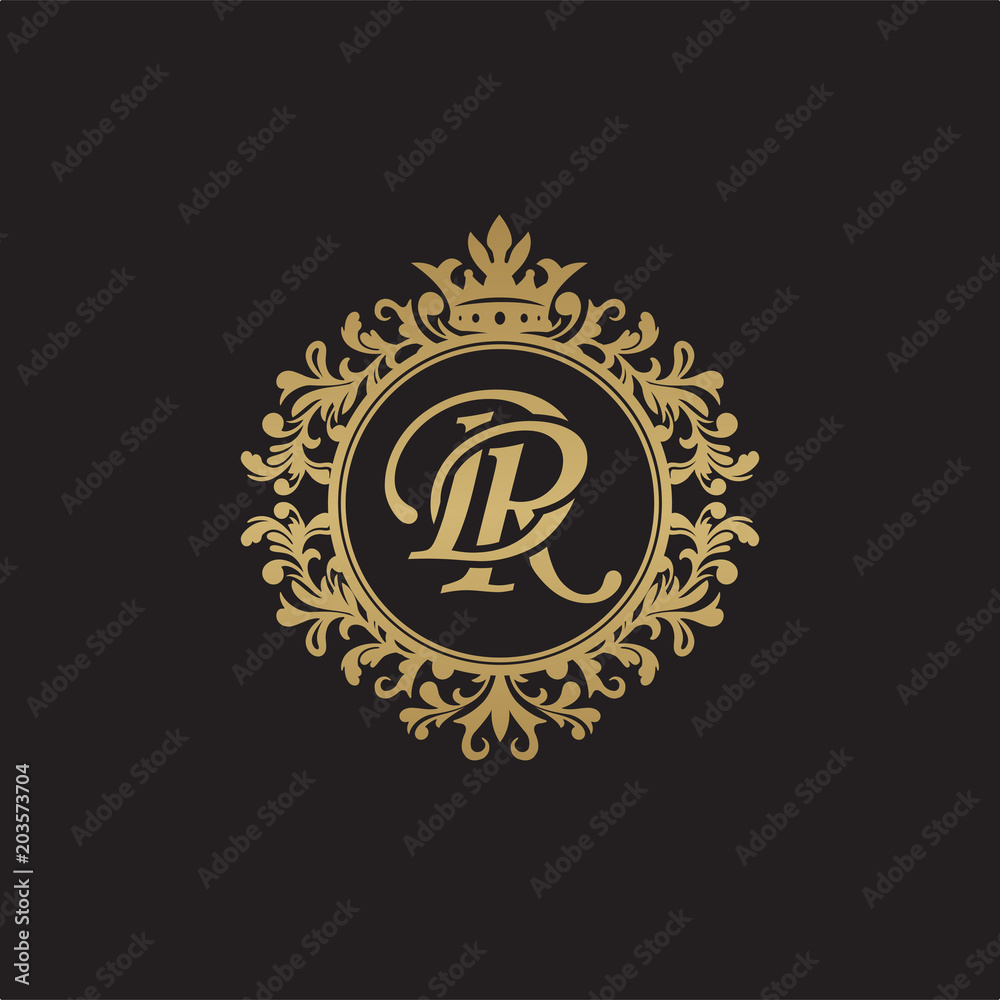 Initial letter DR, overlapping monogram logo, decorative ornament badge ...