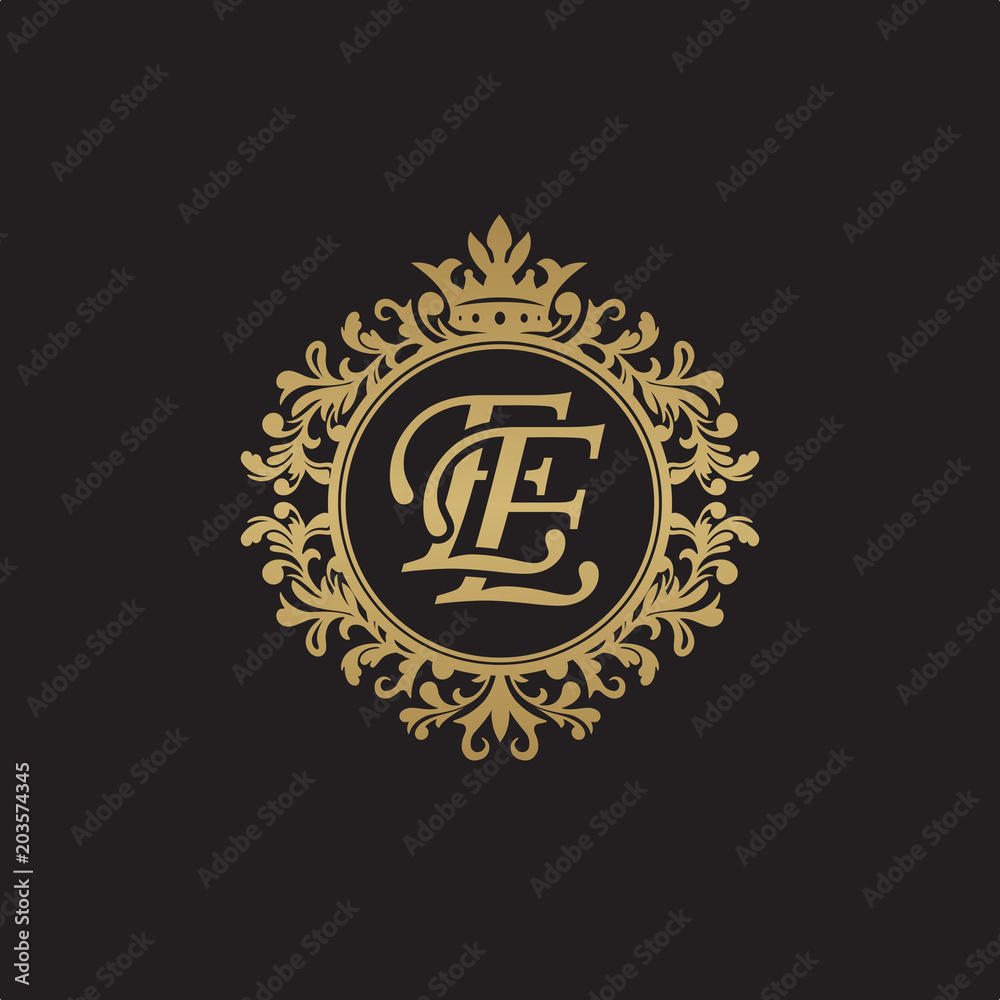 Initial letter EE, overlapping monogram logo, decorative ornament badge ...